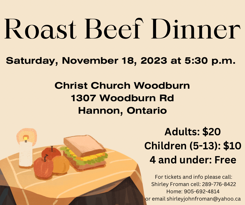ROAST BEEF DINNER, Saturday, November 18 @ 5:30pm - Christ Church Woodburn